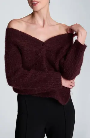 KENNETH COLE Asymmetrical Drape Neck Chunky Sweater Sugar Beet