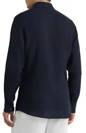 REISS Ruban Linen Button-up Shirt - Navy