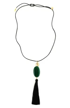 PANACEA Stone & Tassel Pendant Necklace - Green