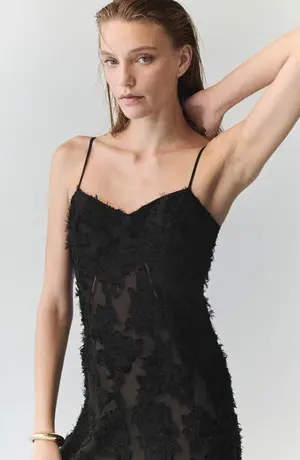 Mango Floral Appliqué Semisheer Dress