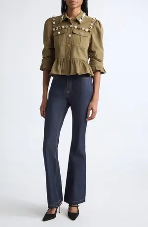 Cinq À Sept Delanie" Mixed Button Embellished Peplum Jacket
