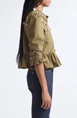 Cinq À Sept Delanie" Mixed Button Embellished Peplum Jacket