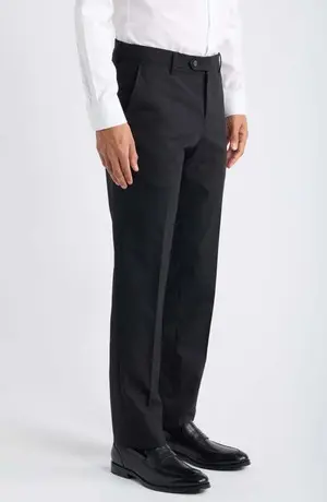 Berle Flat Front Tropical Weight Stretch Wool Dress Pants - Black