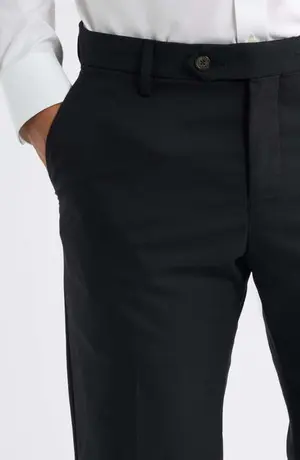 Berle Flat Front Tropical Weight Stretch Wool Dress Pants - Black
