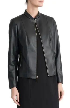 KASPER Faux Leather Zip-up Jacket - Black
