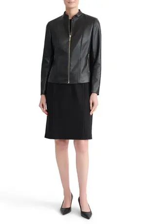 KASPER Faux Leather Zip-up Jacket - Black