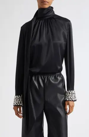 TOCCIN Veronica Long Sleeve Top With Embellished Cuffs - Jet