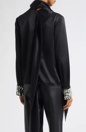 TOCCIN Veronica Long Sleeve Top With Embellished Cuffs - Jet
