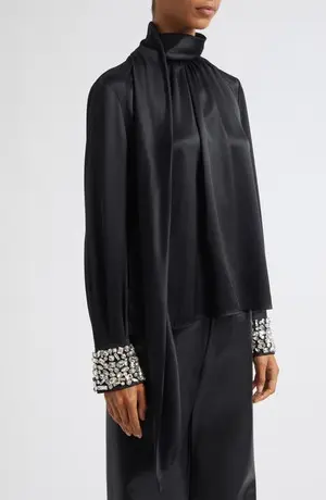 TOCCIN Veronica Long Sleeve Top With Embellished Cuffs - Jet