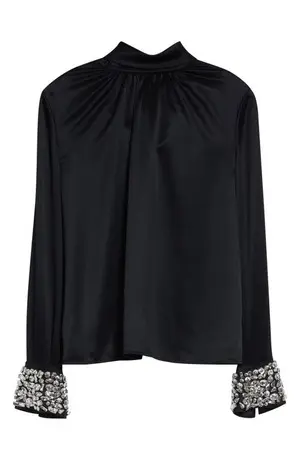 TOCCIN Veronica Long Sleeve Top With Embellished Cuffs - Jet