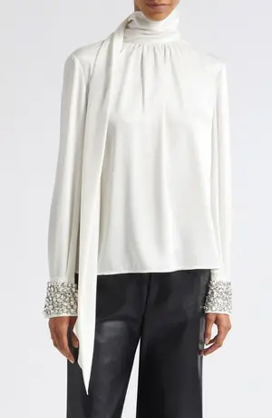TOCCIN Veronica Long Sleeve Top With Embellished Cuffs - Optic