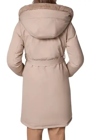 Donna Karan New York Belted Hooded Coat With Faux Fur Trim - Barley