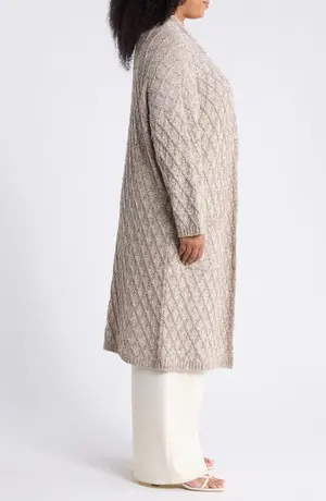Eileen Fisher Open Front Organic Cotton Blend Cardigan With Patterned Stitching