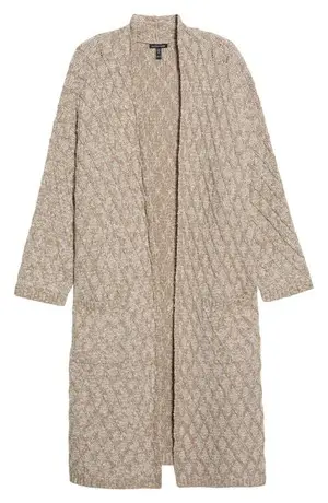 Eileen Fisher Open Front Organic Cotton Blend Cardigan With Patterned Stitching