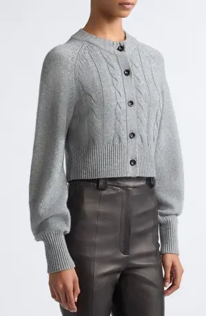 TOCCIN Rita Wool & Cashmere Cable Knit Cardigan With Faux Fur Collar - Storm