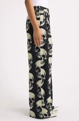 DRESSED IN LALA Skull Print Wide Leg Trousers