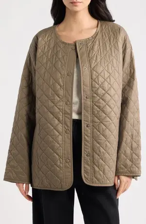 Eileen Fisher Quilted Collarless Coat - Cobblestone