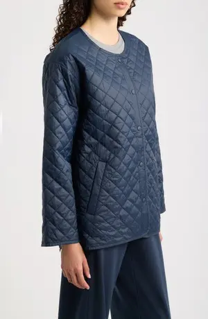 Eileen Fisher Quilted Collarless Coat - Maritime