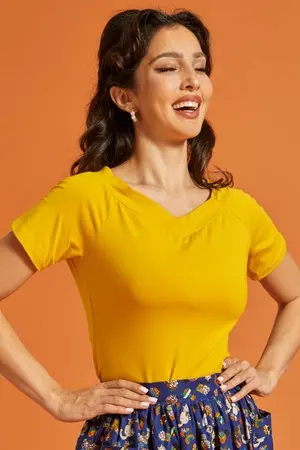 MODCLOTH Ready For A Roman Holiday Short Sleeve Top - Marigold