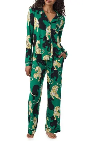 ROOM SERVICE Print Pajamas - Green Cat Print
