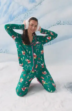 ROOM SERVICE Print Pajamas - Green Print