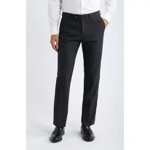 Berle Flat Front Tropical Weight Stretch Wool Dress Pants - Charcoal