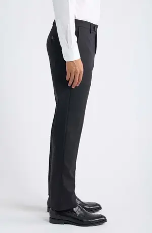 Berle Flat Front Tropical Weight Stretch Wool Dress Pants - Charcoal