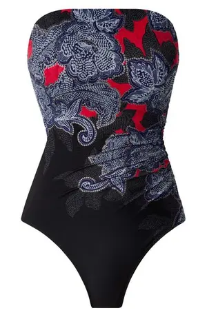 Miraclesuit Steel Magnolias Avanti Bandeau One-piece Swimsuit - Blk/multi