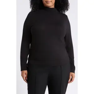 Eileen Fisher Funnel Neck Long Sleeve Top - Black