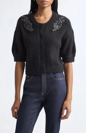 Cinq À Sept Millicent Crystal Embellished Cardigan - Black