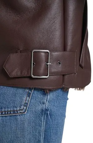 Cole Haan Faux Leather Cropped Jacket With Faux Shearling Lining