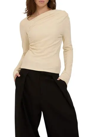 PROJECT SOCIAL T Harlow Asymmetric Neck Long Sleeve Top - Cream