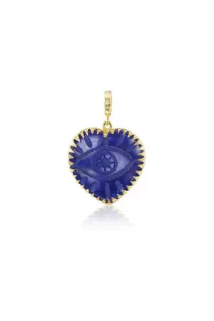 CHRISTINA ALEXIOU Lazuli Evil Eye Heart Charm In Yellow Gold - Lapis