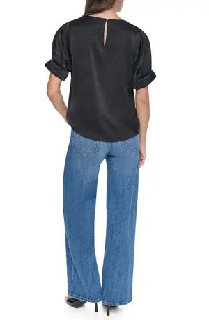 Dkny Textured Satin Shirt - Black