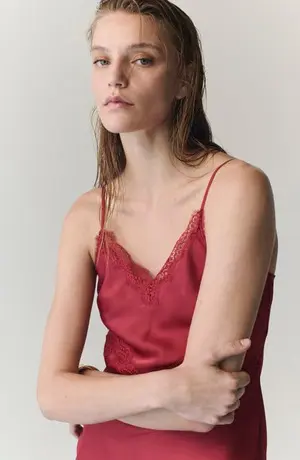 Mango Lace Trim Satin Slipdress