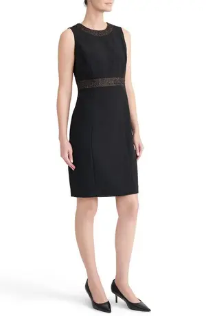 KASPER Sleeveless Sheath Dress With Tweed Trim