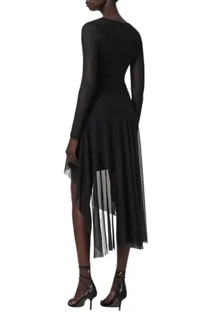 ALLSAINTS Loria Draped Cowl Neck Handkerchief Hem Dress