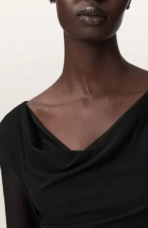 ALLSAINTS Loria Draped Cowl Neck Handkerchief Hem Dress