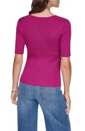 Dkny Grommet Rib Sweater - Raspberry