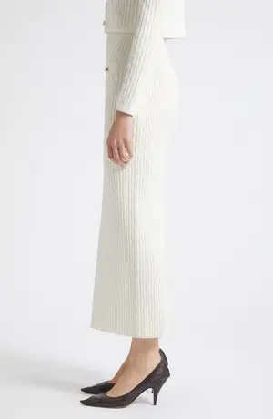 TOCCIN Milla Ribbed Midi Skirt - Ivory