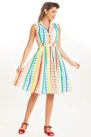 MODCLOTH Sleeveless Fit & Flare Dress With Notched Collar - Rainbow Carousel