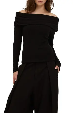 PROJECT SOCIAL T Studio City Foldover Off The Shoulder Top - Black