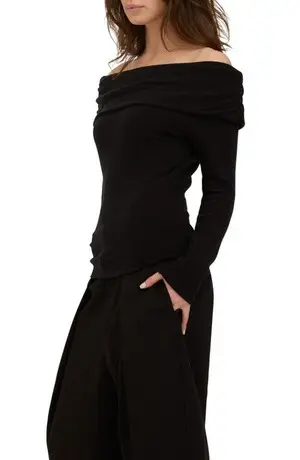 PROJECT SOCIAL T Studio City Foldover Off The Shoulder Top - Black