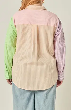 English Factory Striped Color Block Button-up Shirt