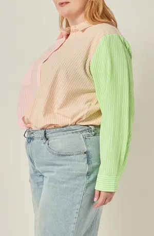 English Factory Striped Color Block Button-up Shirt