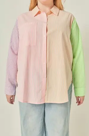 English Factory Striped Color Block Button-up Shirt