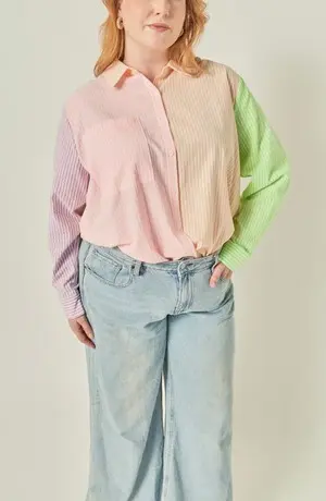 English Factory Striped Color Block Button-up Shirt
