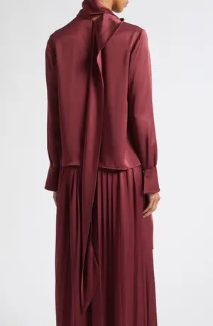 TOCCIN Veronica Tie Neck Long Sleeve Satin Top