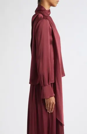 TOCCIN Veronica Tie Neck Long Sleeve Satin Top
