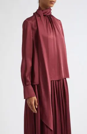 TOCCIN Veronica Tie Neck Long Sleeve Satin Top
